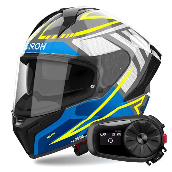 Pack Casco Moto + Kit Bluetooth : Airoh Matryx Rider Blue + Kit ...