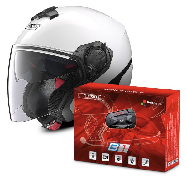 Casco Moto Nolan N40 Special N-Com Pure White 15 + B1 Bluetooth Kit ...