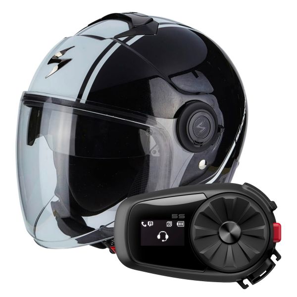 Pack Casco Moto + Kit Bluetooth : Scorpion Exo City Avenue Black White ...